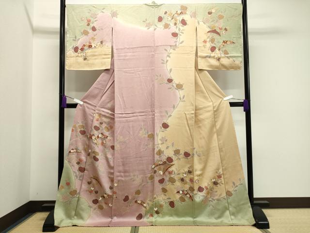 平和屋着物●訪問着　橘花笠文　暈し染め　金彩　正絹　逸品　未使用　CAAX5633gh