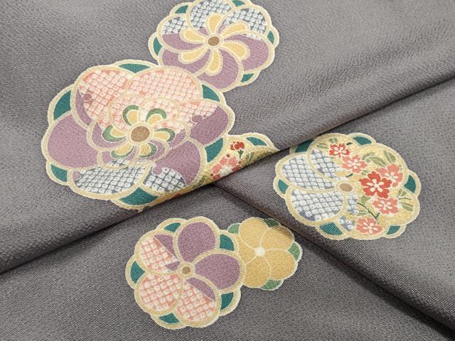 平和屋着物●上質な小紋　舞花文　金彩　鬼しぼ縮緬　正絹　逸品　CAAX5647gh