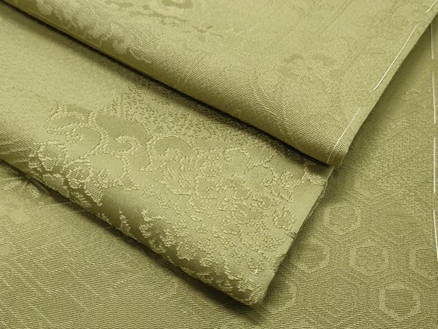 平和屋着物●上質な色無地　双鶴吉祥花地紋　抹茶色　正絹　逸品　未使用　CAAX5722gh