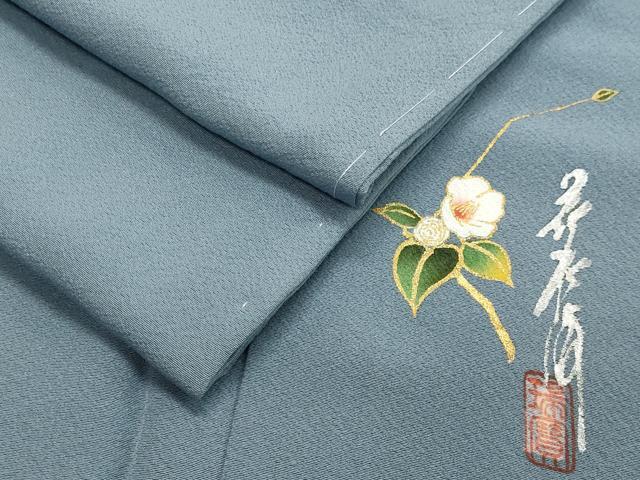 平和屋着物●本草木染作家　瑞寶　色無地　枝花文　湊鼠色　正絹　逸品　未使用　CAAX5724gh