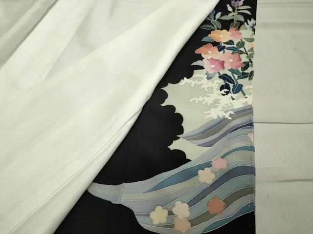 平和屋着物○本加賀友禅作家 寺西次作 黒留袖 流水飛鳥花