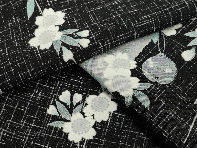 平和屋着物●上質な小紋　舞桜鈴文　黒地　正絹　逸品　CAAX5776gh