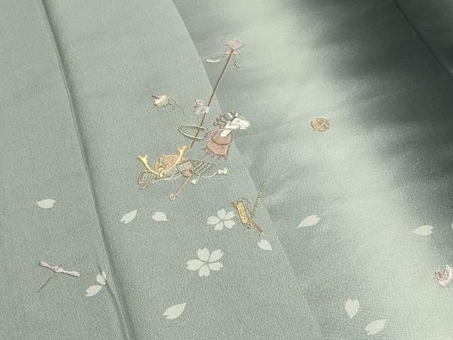 平和屋着物○訪問着 刺繍 舞梅玩具文 暈し染め 金糸 正絹 逸品