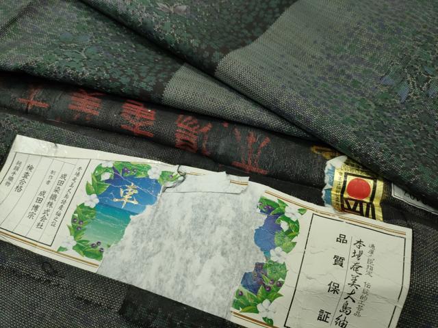 平和屋着物●本場大島紬　9マルキ　舞蝶間道　成田博宗作　反端付き　正絹　逸品　未使用　CAAX5806gh