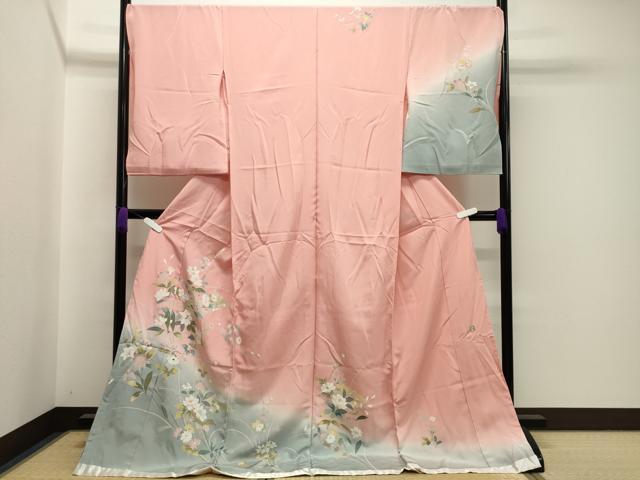 平和屋着物●訪問着　友禅　作家物　檜扇花文　暈し染め　仮絵羽　正絹　逸品　未使用　CAAX5822gh