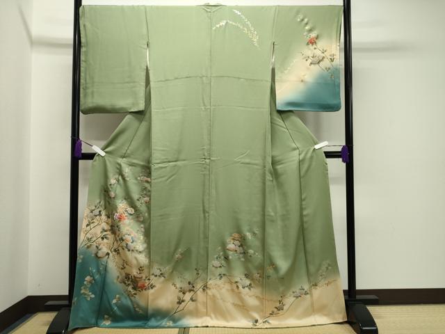 平和屋着物●訪問着　刺繍　貝桶枝花文　暈し染め　金銀彩　正絹　逸品　CAAX5827gh