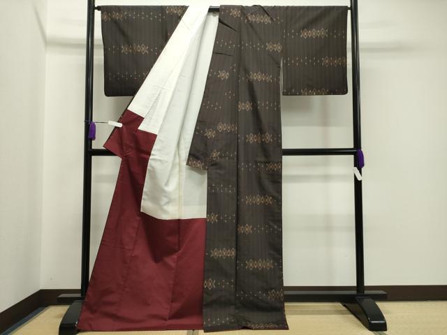 平和屋着物○上質な紬 麻の葉間道 黒地 正絹 逸品 CAAX5837gh 紬