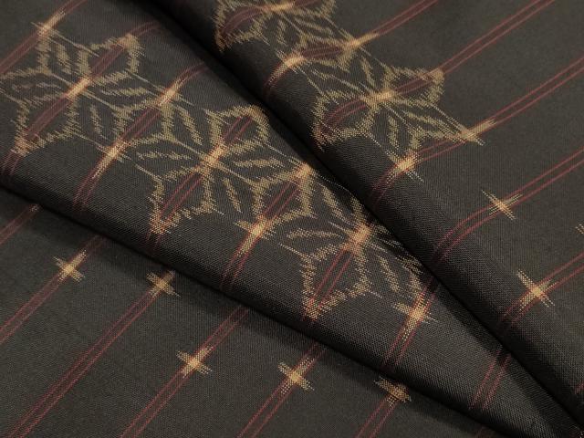 平和屋着物●上質な紬　麻の葉間道　黒地　正絹　逸品　CAAX5837gh