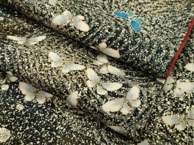 平和屋着物●上質な小紋　舞蝶文　黒地　金銀彩　正絹　逸品　未使用　CAAX5999gh