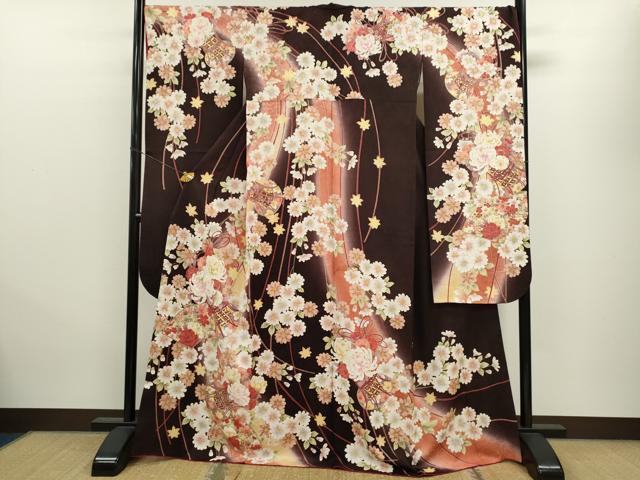 平和屋着物●豪華振袖　鼓地紙草花文　暈し染め　金彩　正絹　逸品　CAAX6003ze