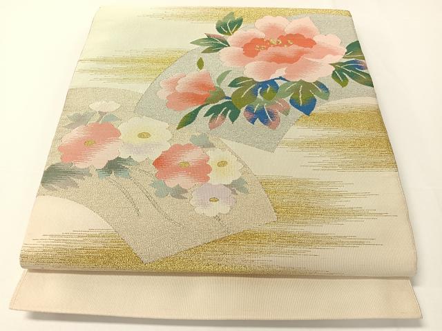 平和屋着物●爪掻き本綴れ　八寸名古屋帯　地紙花文　金銀糸　正絹　逸品　CAAX7039vp