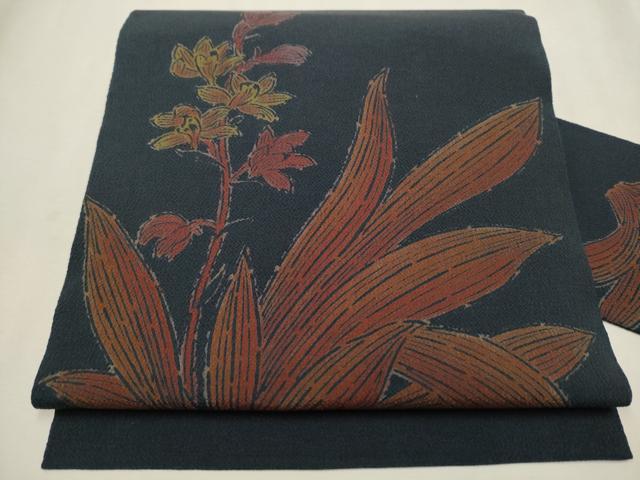 平和屋着物●九寸名古屋帯　草花文　鬼しぼ縮緬　正絹　逸品　CAAX7208hy