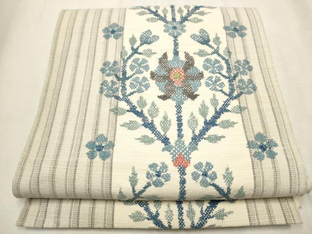 平和屋着物●八寸名古屋帯　紬地　吉祥花文　正絹　逸品　CAAX7209hy