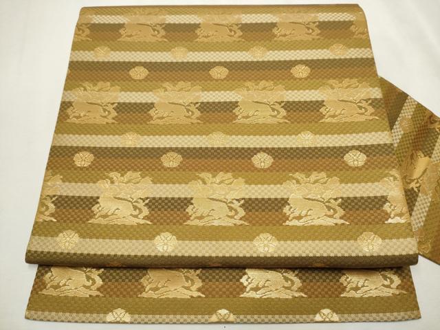 平和屋着物●九寸名古屋帯　花兎　金糸　正絹　逸品　CAAX7227hy