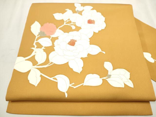 平和屋着物●塩瀬　九寸名古屋帯　枝椿　金彩　正絹　逸品　CAAX7230hy