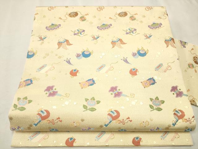 平和屋着物●九寸名古屋帯　宝尽くし文　金糸　正絹　逸品　CAAX7235hy