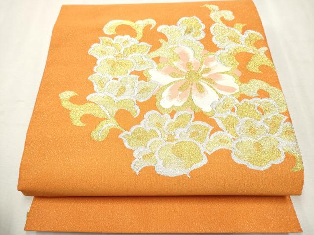 平和屋着物●爪掻き本綴れ　八寸名古屋帯　草花文　金銀糸　正絹　逸品　CAAX7245hy