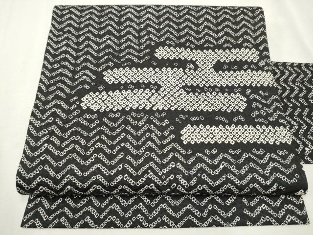 平和屋着物●九寸名古屋帯　総絞り　エ霞文　黒地　正絹　逸品　CAAX7247hy