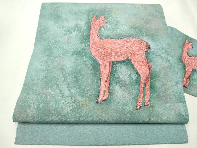 平和屋着物●九寸名古屋帯　鹿　鬼しぼ縮緬　正絹　逸品　CAAX7248hy