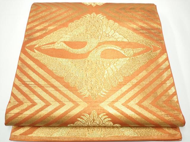 平和屋着物●西陣　川島織物　六通柄　本袋帯　双鶴菱文　金糸　正絹　逸品　CAAX7256hy