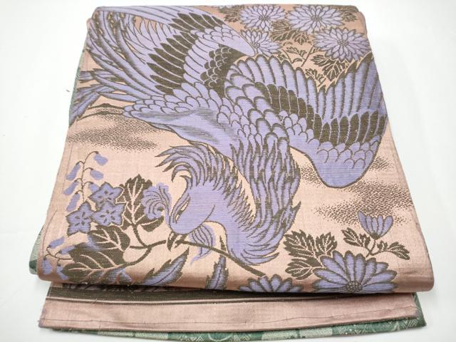 平和屋着物●アンティーク　大正ロマン　両面　六通柄　京袋帯　花喰鳥　引き抜き帯　正絹　逸品　CAAX7257hy