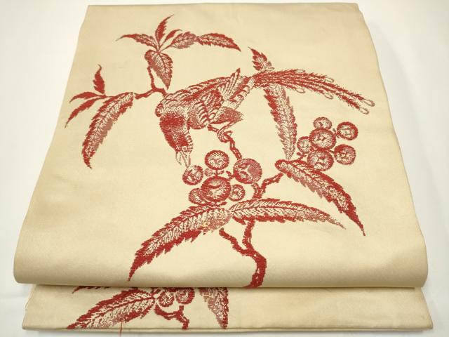 平和屋着物●龍村美術織物　たつむら　塩瀬　九寸開き名古屋帯　宿禽文　金糸　正絹　逸品　CAAX7272hy