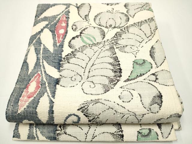 平和屋着物●八寸名古屋帯　紬地　舞葉文　正絹　逸品　CAAX7291hy