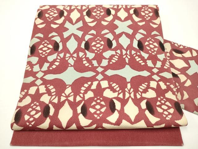 平和屋着物●九寸名古屋帯　型染め　飾花文　鬼しぼ縮緬　正絹　逸品　CAAX7292hy