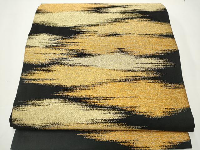 平和屋着物●六通柄袋帯　霞文　黒地　金糸　正絹　逸品　CAAX7310hy