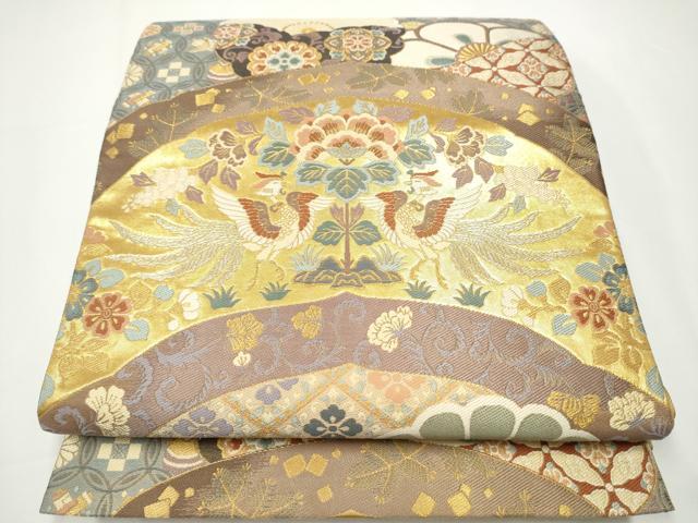 平和屋着物●六通柄袋帯　向かい鳥花文　金糸　正絹　逸品　CAAX7316hy