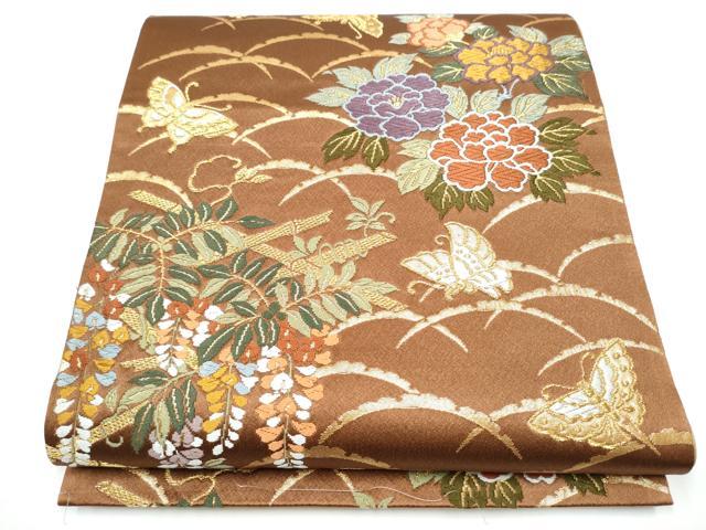 平和屋着物●六通柄袋帯　唐織　花蝶文　金糸　正絹　逸品　CAAX7327hy