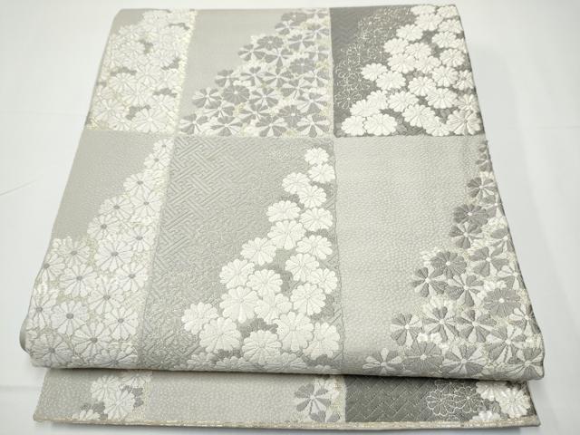 平和屋着物●六通柄袋帯　唐織　作家物　備長炭染　菊　金糸　正絹　逸品　CAAX7394hy