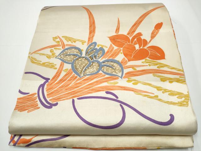 平和屋着物●アンティーク　大正ロマン　丸帯　草花文　金彩　正絹　逸品　CAAX7412hy