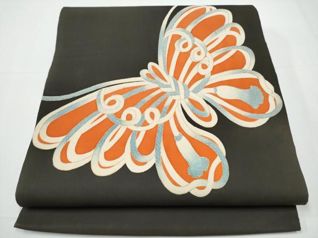 平和屋着物●アンティーク　大正ロマン　太鼓柄袋帯　舞蝶文　金彩　正絹　逸品　CAAX7413hy