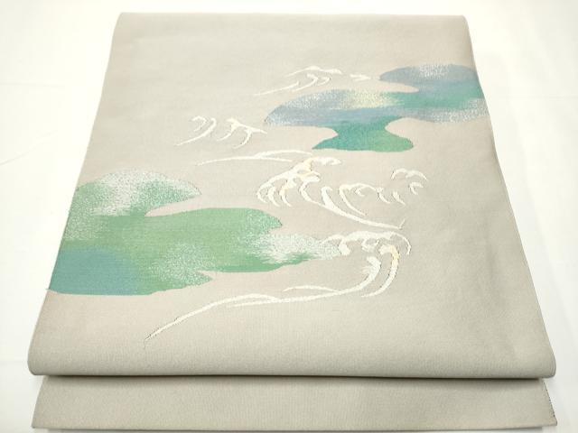 平和屋着物●八寸名古屋帯　作家物　雲重ね流水文　銀糸　正絹　逸品　CAAX7437hy