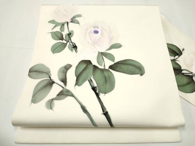 平和屋着物●塩瀬　九寸名古屋帯　作家物　手描き　枝花文　金彩　正絹　逸品　CAAX7438hy