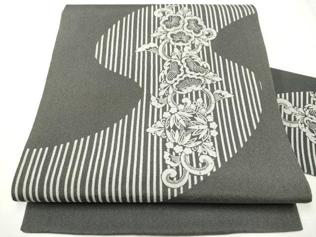 平和屋着物●九寸名古屋帯　作家物　越後型染め　松竹梅丸文　鬼しぼ縮緬　正絹　逸品　CAAX7440hy