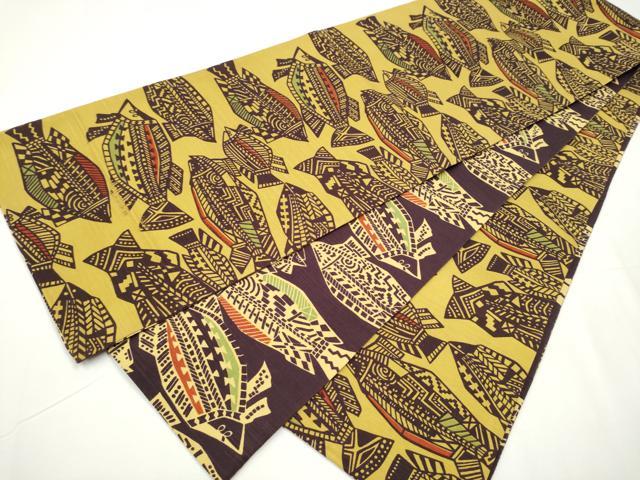 平和屋着物●両面　全通柄　京袋帯　型染め　魚　綿　逸品　CAAX7442hy