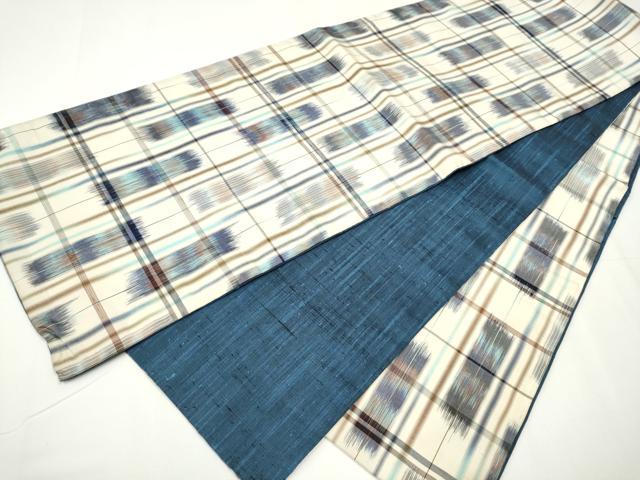 平和屋着物●両面　全通柄　京袋帯　紬地　絣文様　正絹　逸品　CAAX7444hy
