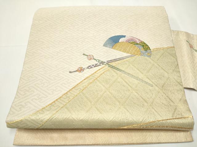 平和屋着物●九寸名古屋帯　櫛　簪　金通し地　正絹　逸品　CAAX7445hy