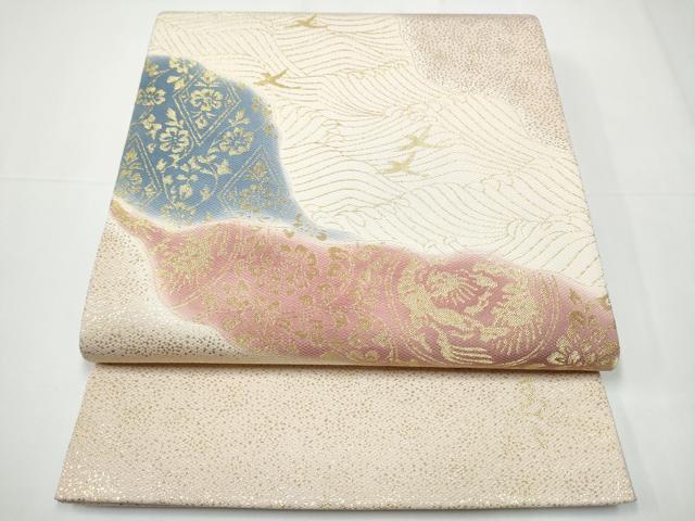 平和屋着物●京友禅の第一人者　松井青々　太鼓柄袋帯　流水花鳥文　金糸　正絹　逸品　CAAX7449hy