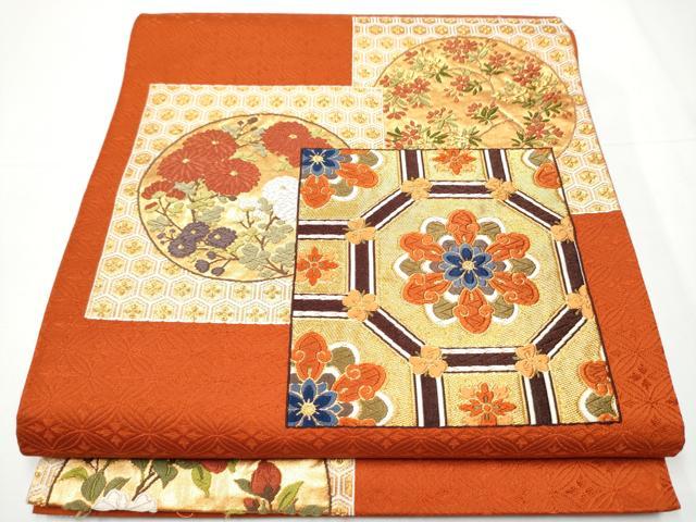 平和屋着物●西陣　河合美術織物謹製　六通柄袋帯　唐織　色紙重ね草花丸文　金糸　正絹　逸品　CAAX7461hy