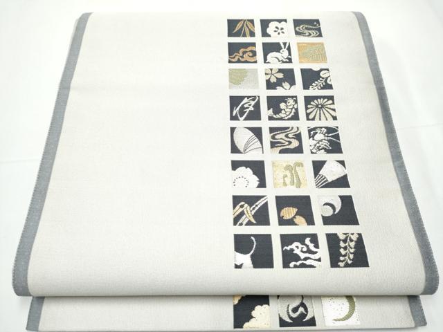 平和屋着物●六通柄袋帯　唐織　兎　流水草花文　金銀糸　正絹　逸品　CAAX7465hy