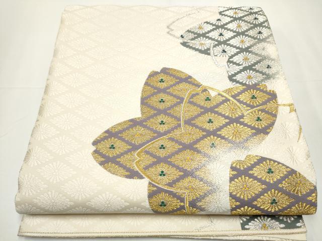 平和屋着物●六通柄袋帯　唐織　舞桜菱松葉文　金銀糸　正絹　逸品　CAAX7473hy