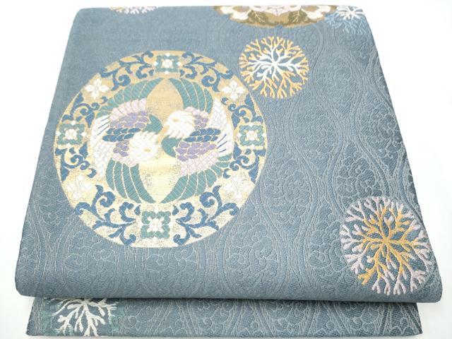 平和屋着物●六通柄袋帯　唐織　王朝装束　縦枠雲海松の丸文様　金糸　正絹　逸品　CAAX7474hy