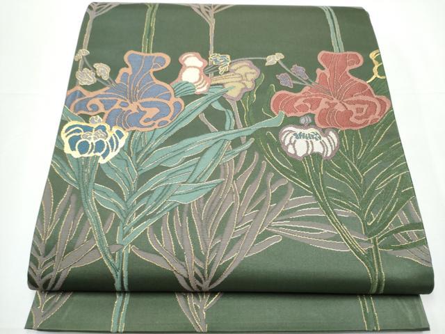 平和屋着物●六通柄袋帯　唐織　草花文　金糸　正絹　逸品　CAAX7477hy