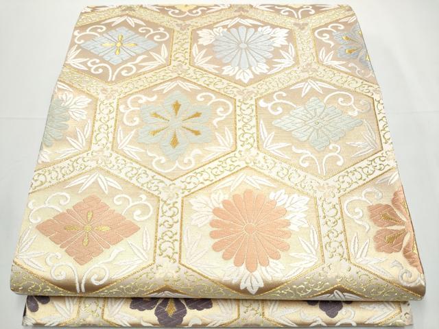 平和屋着物●六通柄袋帯　唐織　亀甲花文　金糸　正絹　逸品　CAAX7481hy