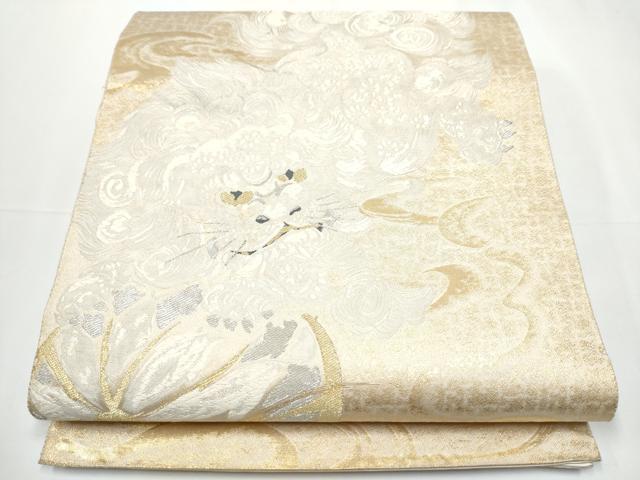 平和屋着物●六通柄袋帯　唐獅子　本金箔　正絹　逸品　CAAX7482hy