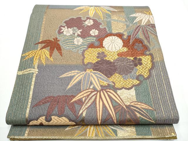 平和屋着物●六通柄袋帯　唐織　雪輪草花文　金糸　正絹　逸品　CAAX7494hy