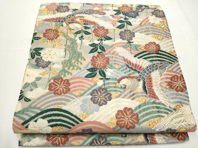 平和屋着物●六通柄袋帯　唐織　流水花毬文　金銀糸　正絹　逸品　CAAX7502hy